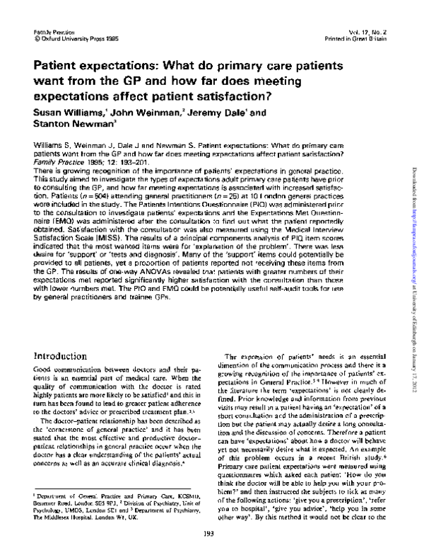 (PDF) Patient expectations: What do primary care patients want from the ...