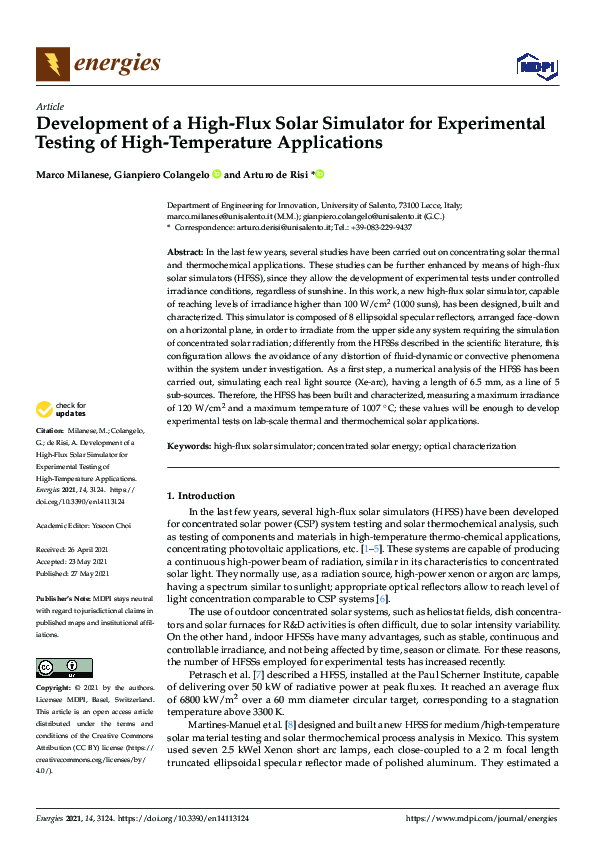 (PDF) Development of a High-Flux Solar Simulator for Experimental ...