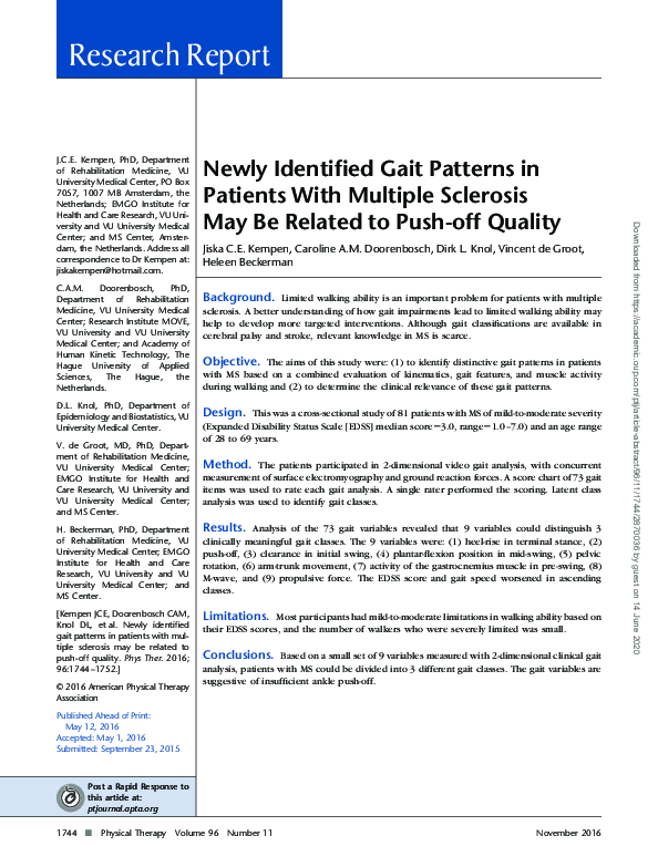 (PDF) Newly Identified Gait Patterns in Patient With Multiple Sclerosis ...