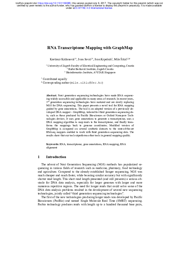 (PDF) RNA Transcriptome Mapping with GraphMap