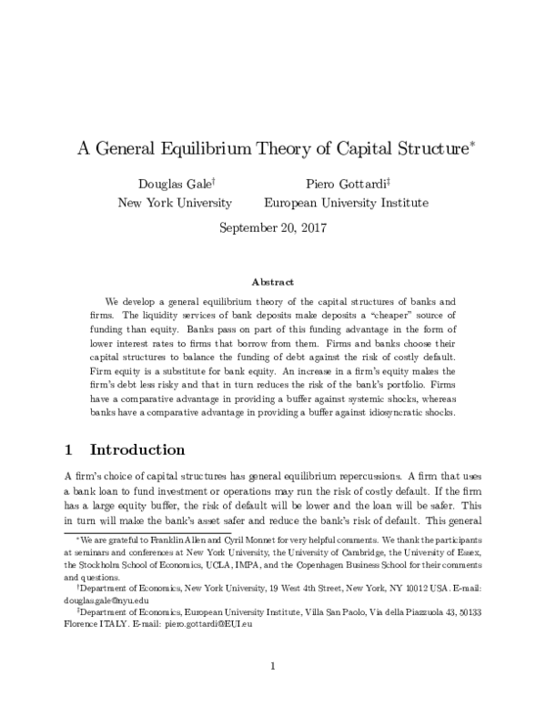 (PDF) A General Equilibrium Theory of Capital Structure