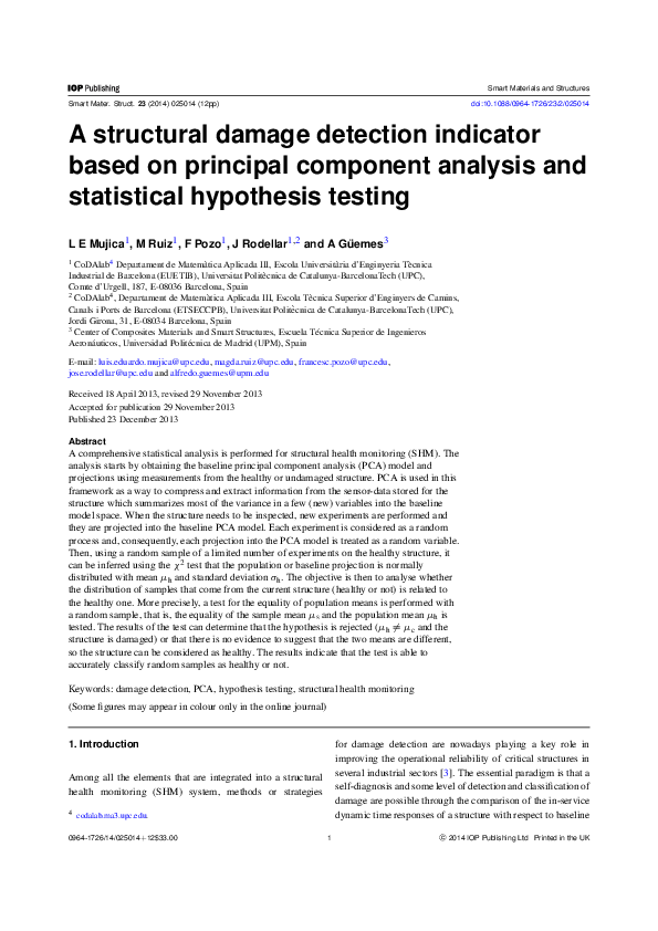 (PDF) A structural damage detection indicator based on principal ...
