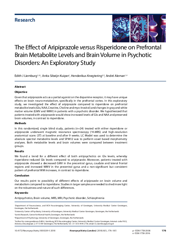 (PDF) The Effect of Aripiprazole versus Risperidone on Prefrontal Brain ...
