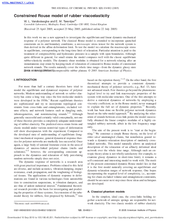 (PDF) Constrained Rouse model of rubber viscoelasticity