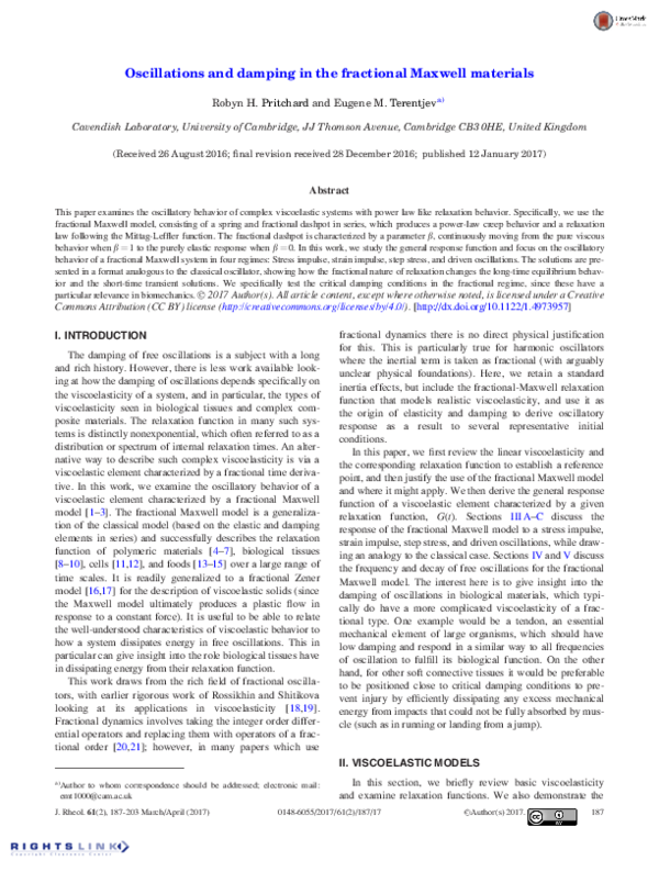 (PDF) Oscillations and damping in the fractional Maxwell materials