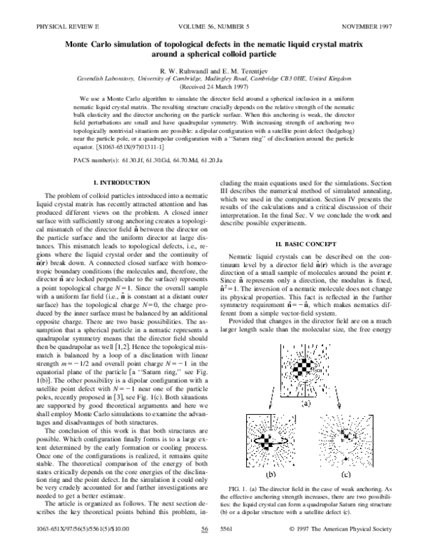 (PDF) Monte Carlo simulation of topological defects in the nematic liquid crystal matrix around ...