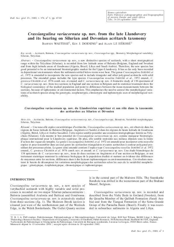 (PDF) Crassiangulina variacornuta sp. nov. from the late Llandovery and ...