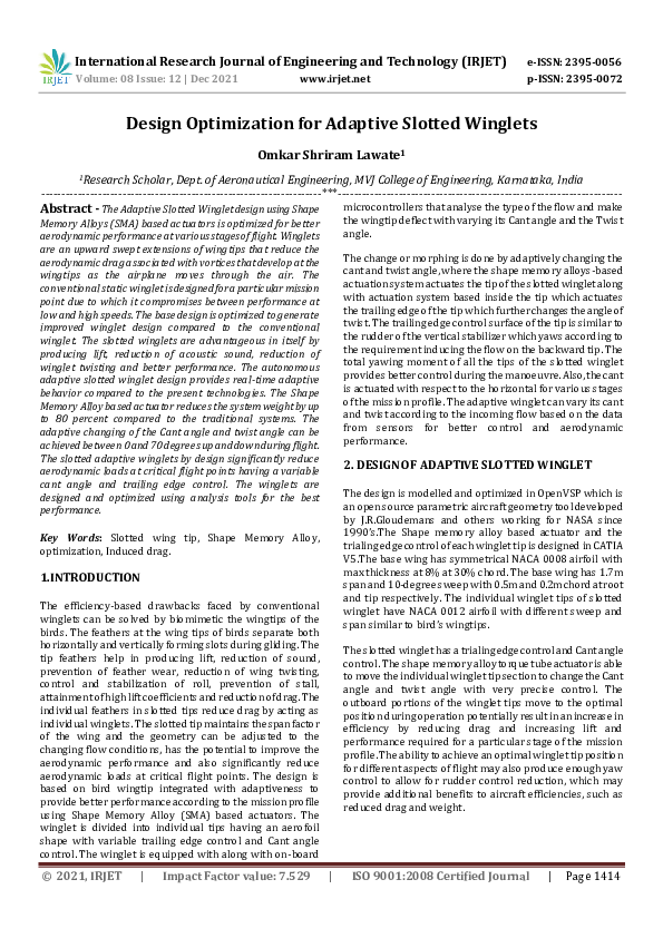 (PDF) IRJET- Design Optimization for Adaptive Slotted Winglets | IRJET ...