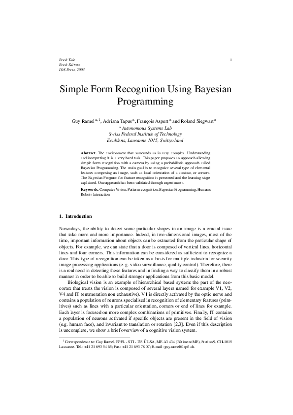 Pdf Simple Form Recognition Using Bayesian Programming