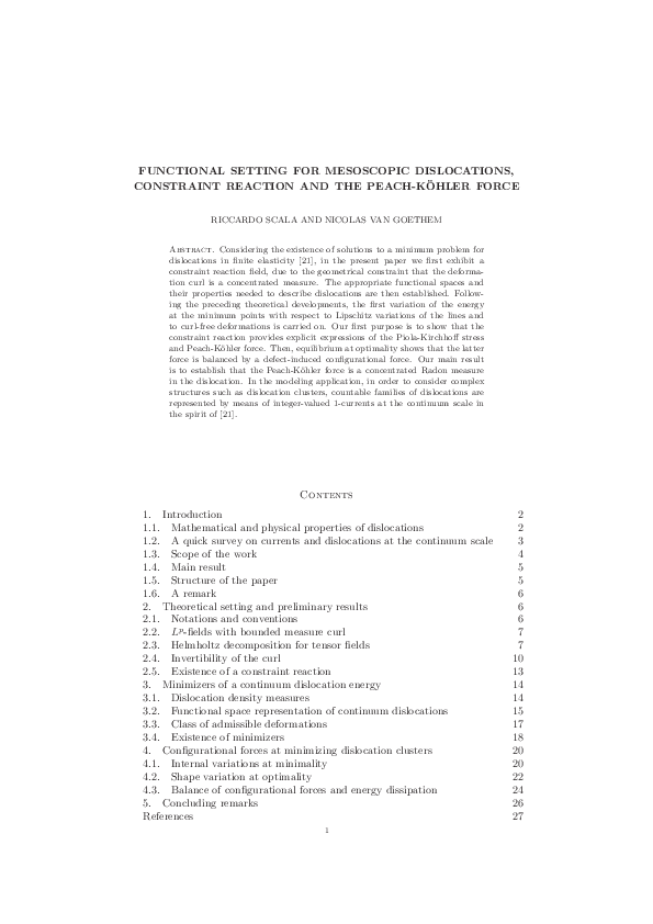 (PDF) Functional Setting for Mesoscopic Dislocations, Constraint ...