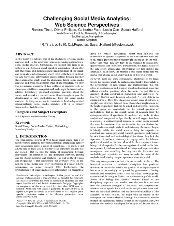 (PDF) Challenging social media analytics: web science perspectives