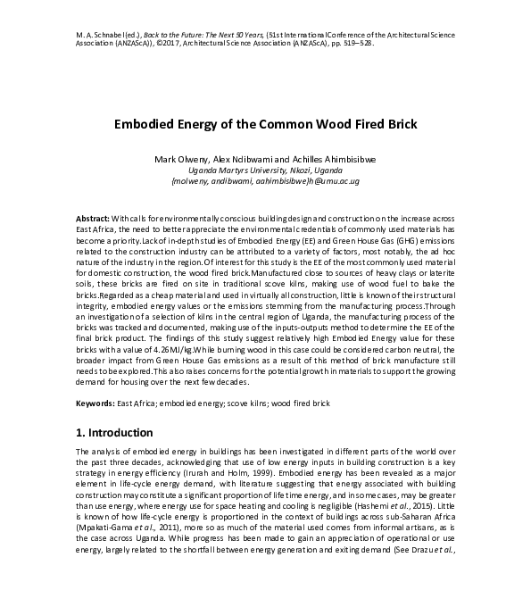 (PDF) Embodied energy of the common wood fired brick