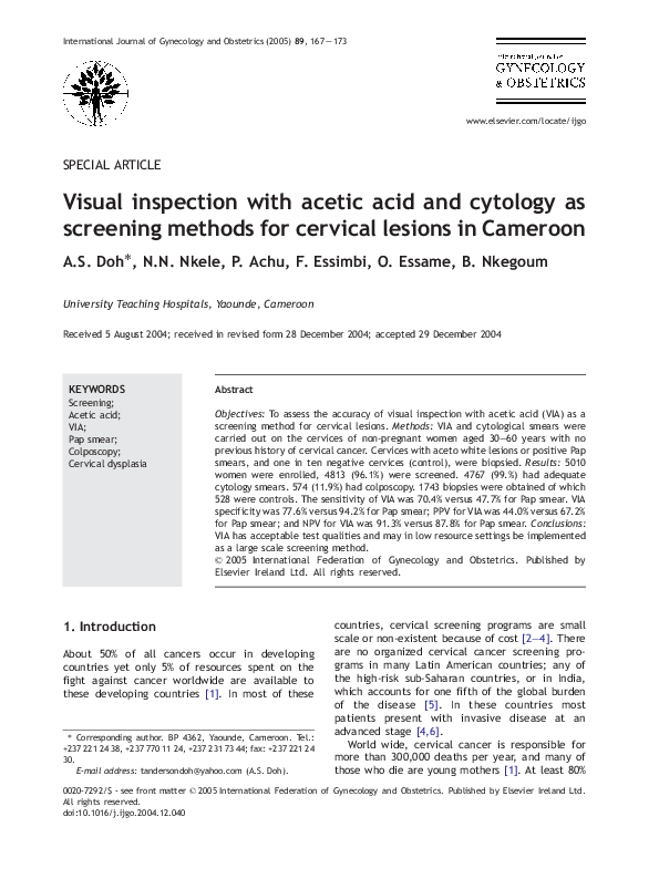 (PDF) Visual inspection with acetic acid and cytology as screening ...