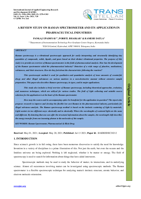 (PDF) A REVIEW STUDY ON RAMAN SPECTROMETER AND ITS APPLICATION IN ...