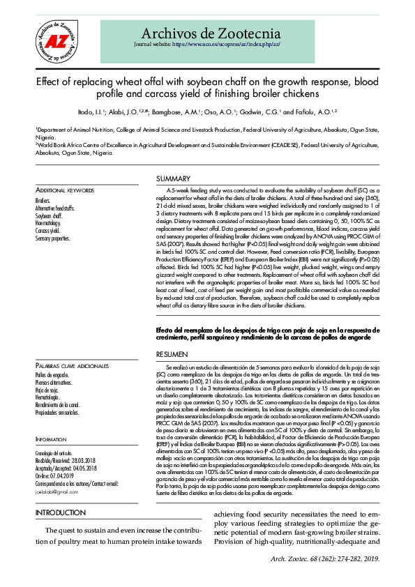 (PDF) Effect of replacing wheat offal with soybean chaff on the growth ...