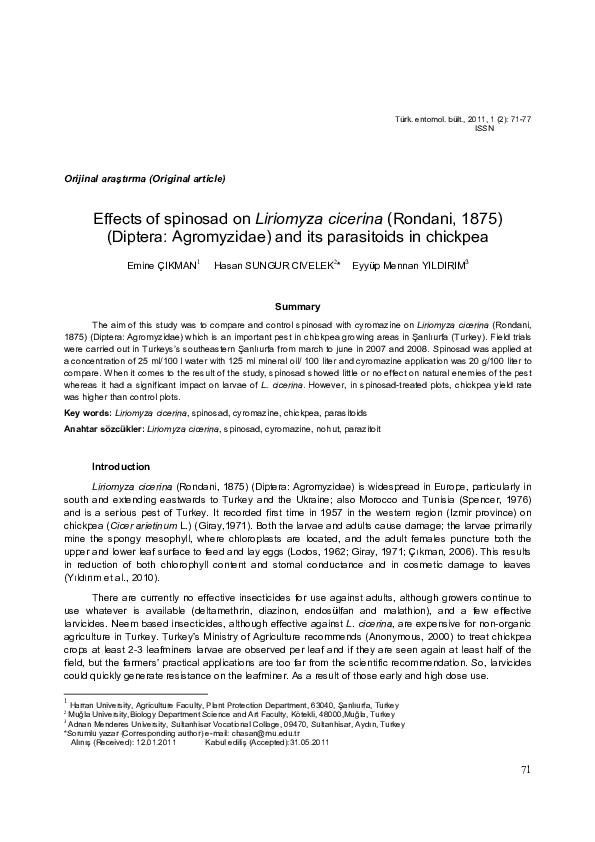(PDF) Effects of spinosad on Liriomyza cicerina (Rondani, 1875 ...