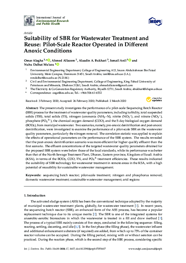 (PDF) Suitability of SBR for Wastewater Treatment and Reuse: Pilot ...
