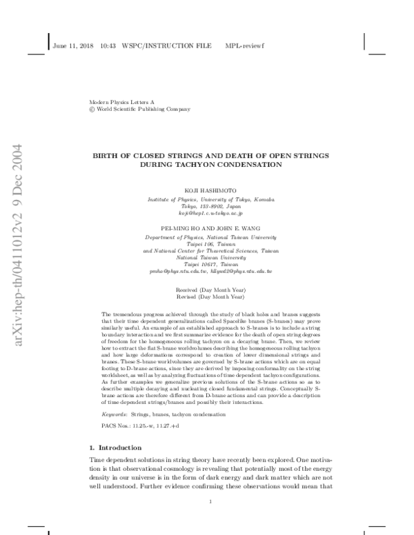 (PDF) Birth of Closed Strings and Death of Open Strings During Tachyon Condensation