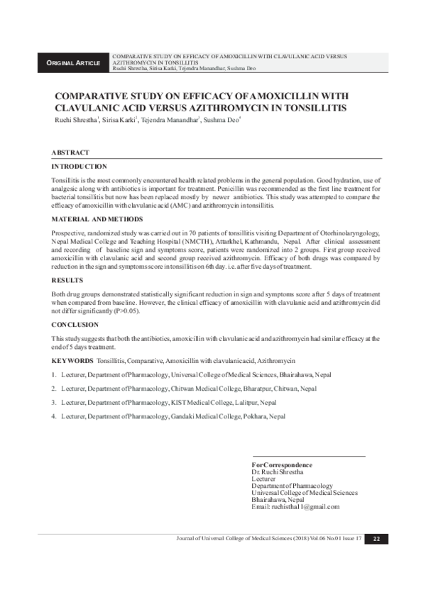 (PDF) Comparative Study on Efficacy of Amoxicillin with Clavulanic Acid ...