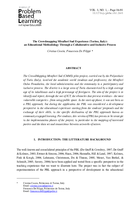 (PDF) The CrowdMapping Mirafiori Sud Experience (Torino, Italy): An Educational Methodology ...