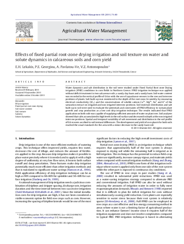 (PDF) Effects of fixed partial root-zone drying irrigation and soil ...