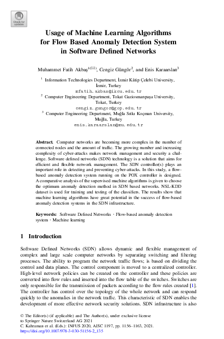 (PDF) Usage of Machine Learning Algorithms for Flow Based Anomaly Detection System in Software ...