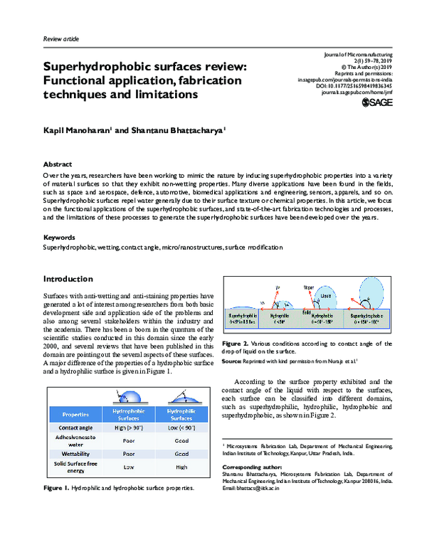 (PDF) Superhydrophobic surfaces review: Functional application ...