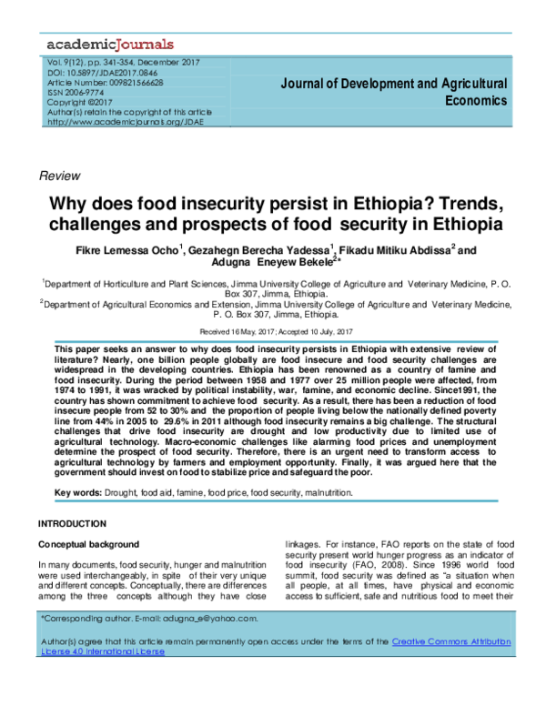 (PDF) Why does food insecurity persist in Ethiopia? Trends, challenges ...