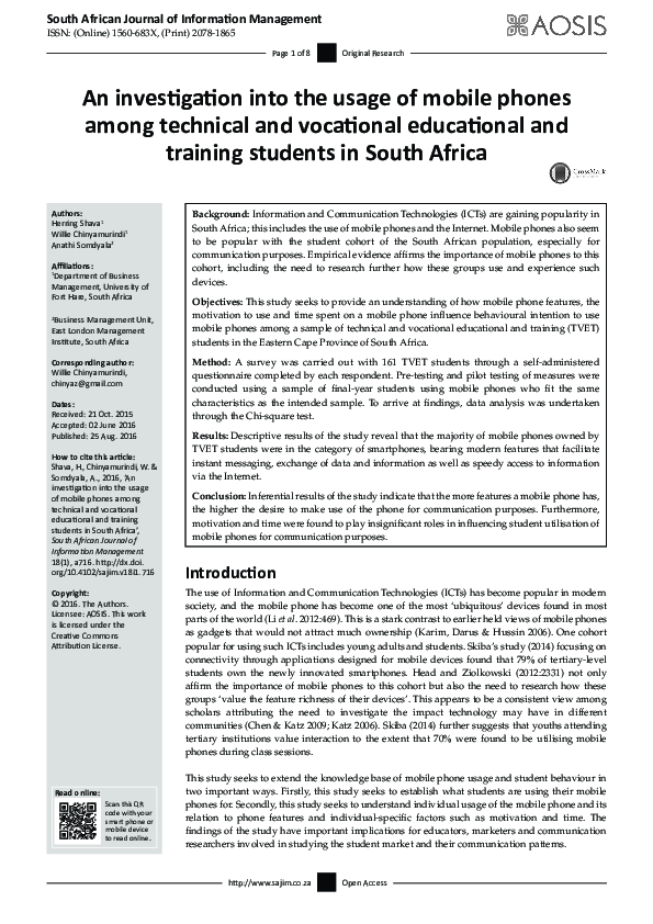 (PDF) An investigation into the usage of mobile phones among technical ...