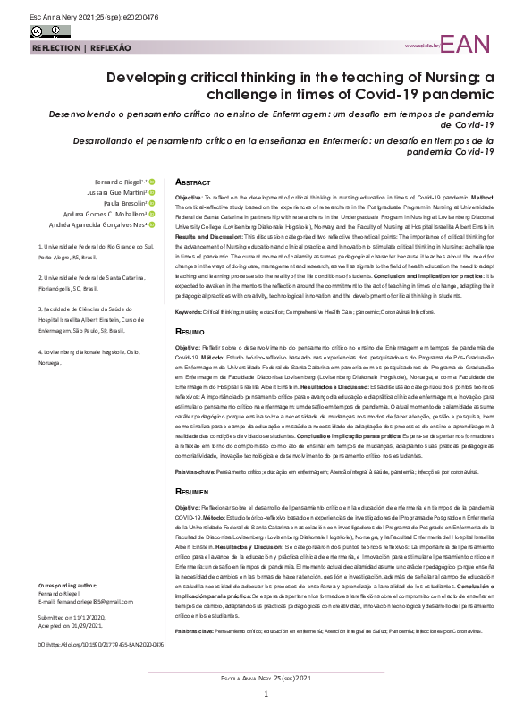 (PDF) Developing critical thinking in the teaching of Nursing: a ...