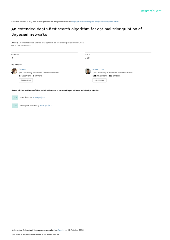 (PDF) An extended depth-first search algorithm for optimal triangulation of Bayesian networks ...