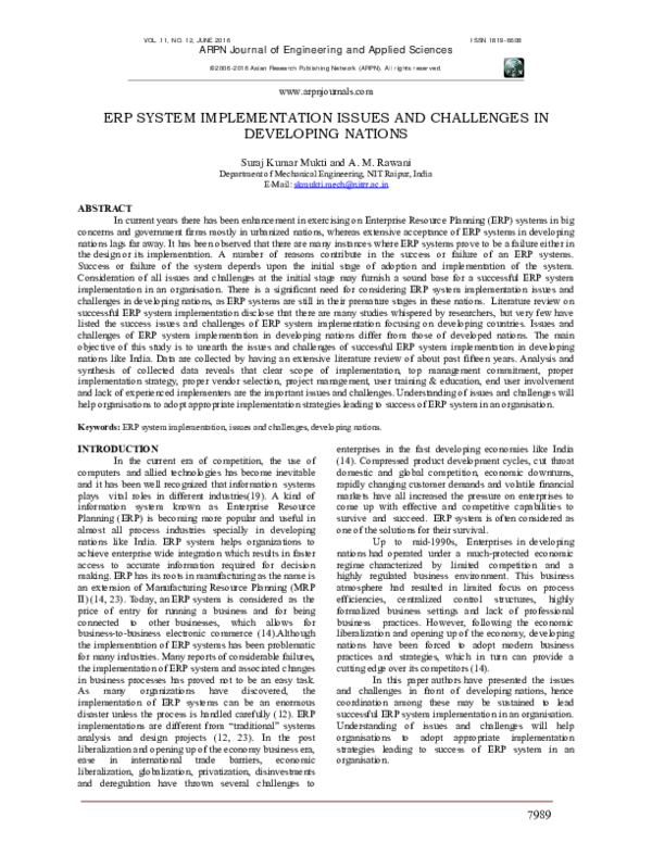 (PDF) Erp System Implementation Issues and Challenges in Developing Nations
