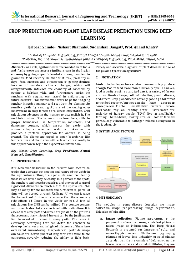 (PDF) IRJET- CROP PREDICTION AND PLANT LEAF DISEASE PREDICTION USING ...