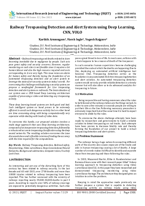 (PDF) IRJET- Railway Trespassing Detection and Alert System using Deep ...