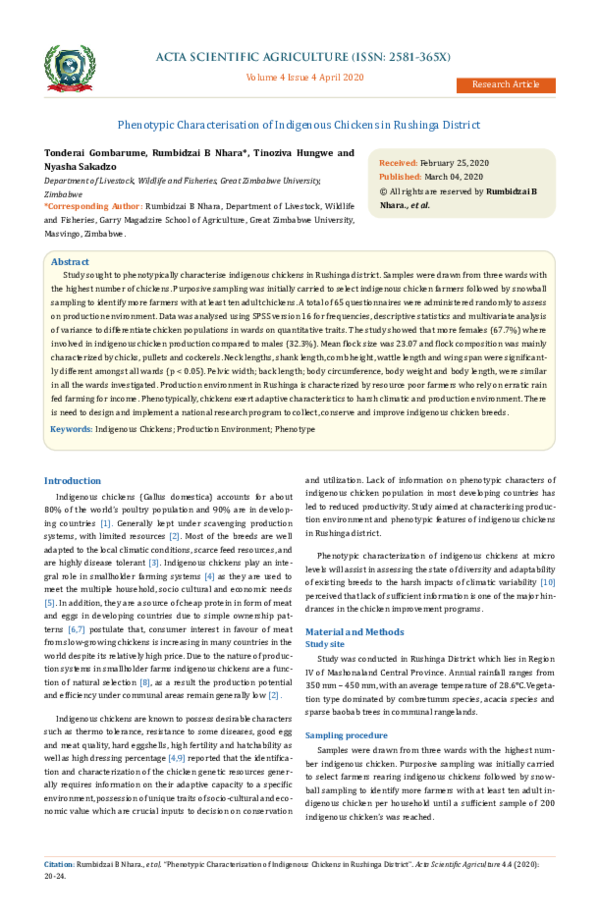 (PDF) Phenotypic Characterisation of Indigenous Chickens in Rushinga ...