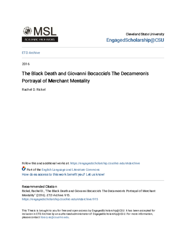 (PDF) The Black Death and Giovanni Bocaccio's The Decameron's Portrayal ...