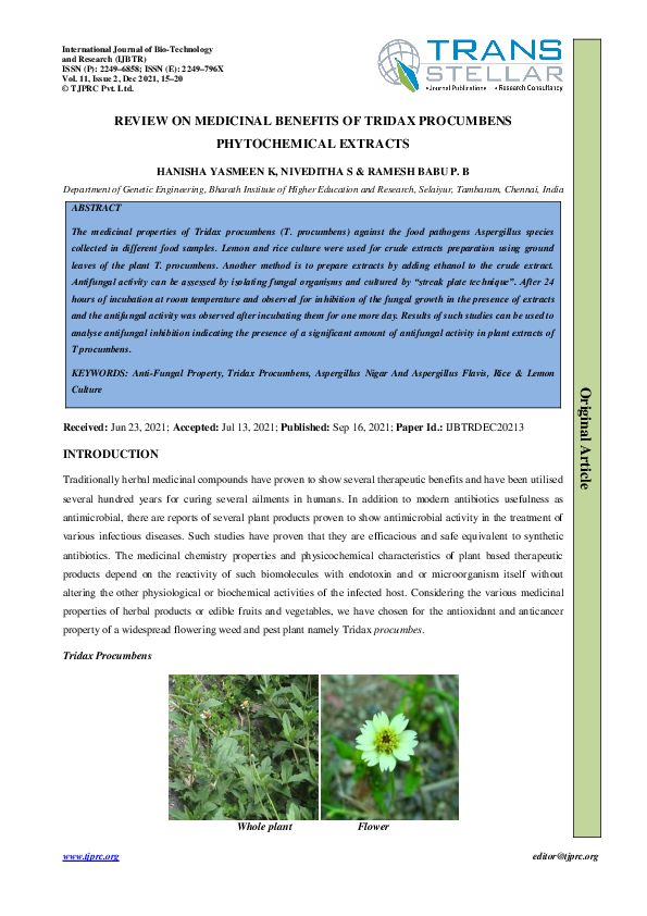 (PDF) REVIEW ON MEDICINAL BENEFITS OF TRIDAX PROCUMBENS PHYTOCHEMICAL ...
