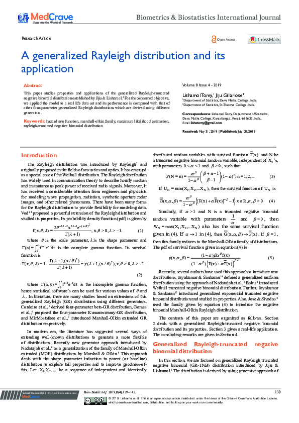 (PDF) A generalized Rayleigh distribution and its application