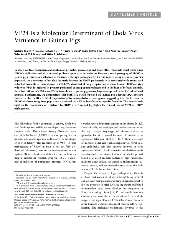(PDF) VP24 Is a Molecular Determinant of Ebola Virus Virulence in ...