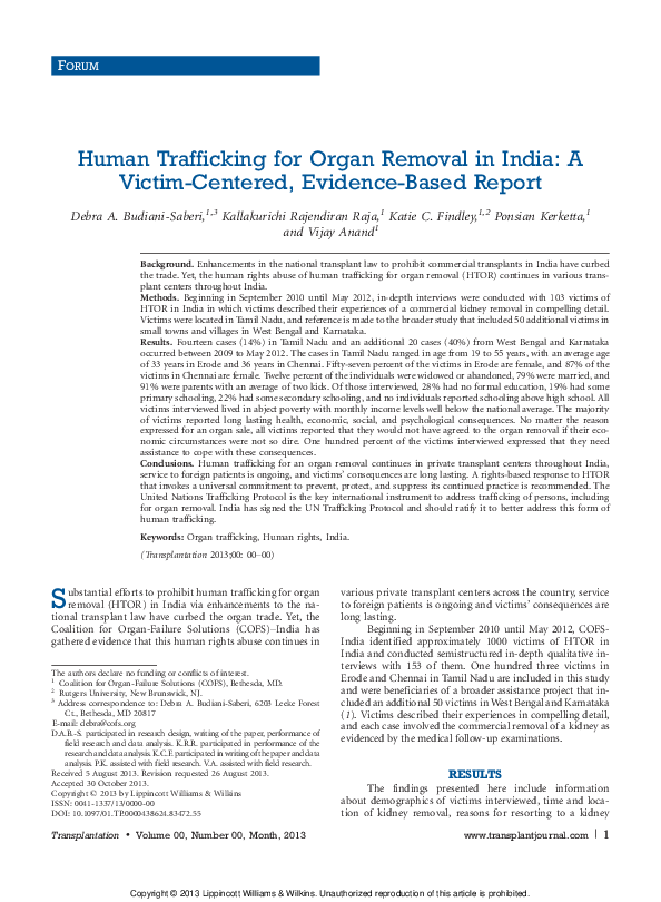 (PDF) Human Trafficking for Organ Removal in India