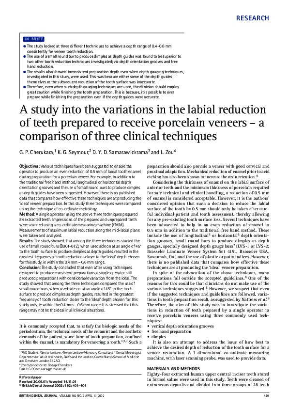 (PDF) A study into the variations in the labial reduction of teeth ...