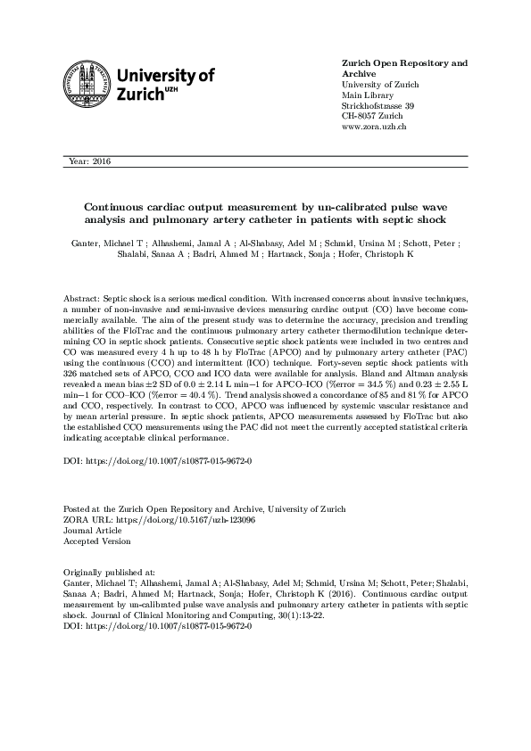 (PDF) Cardiac Output Measurement in Septic Shock