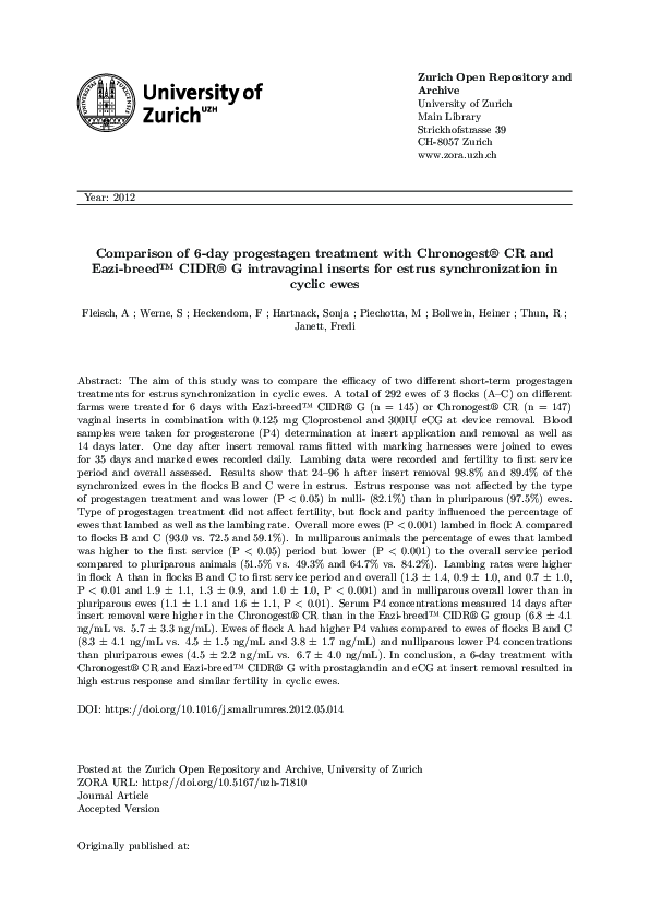 (PDF) Comparison of 6-day progestagen treatment with Chronogest® CR and ...