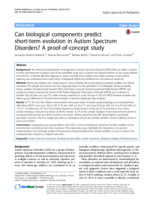 (PDF) Can biological components predict short-term evolution in Autism ...