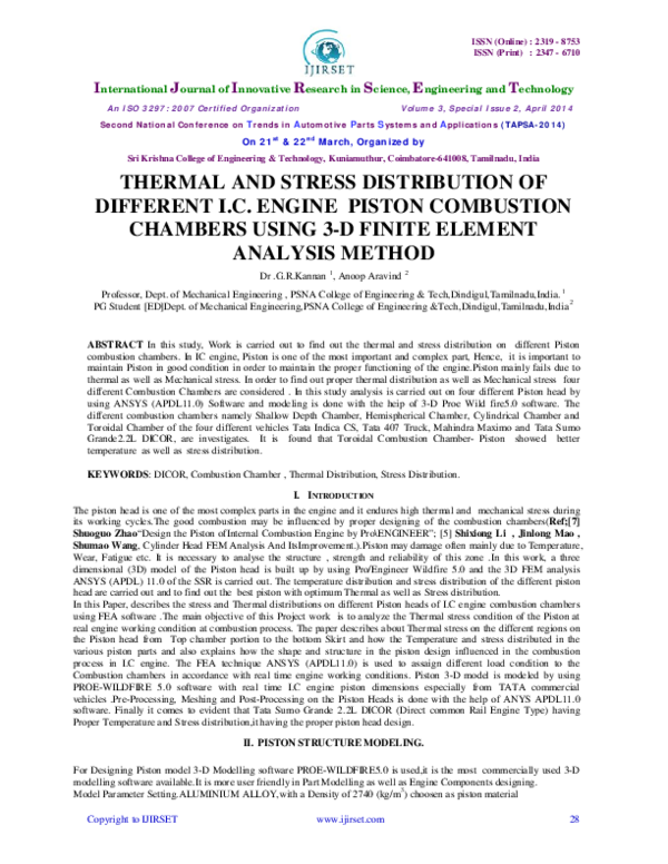 (PDF) Thermal and Stress Distribution of Different I.C. Engine Piston Combustion Chambers Using ...