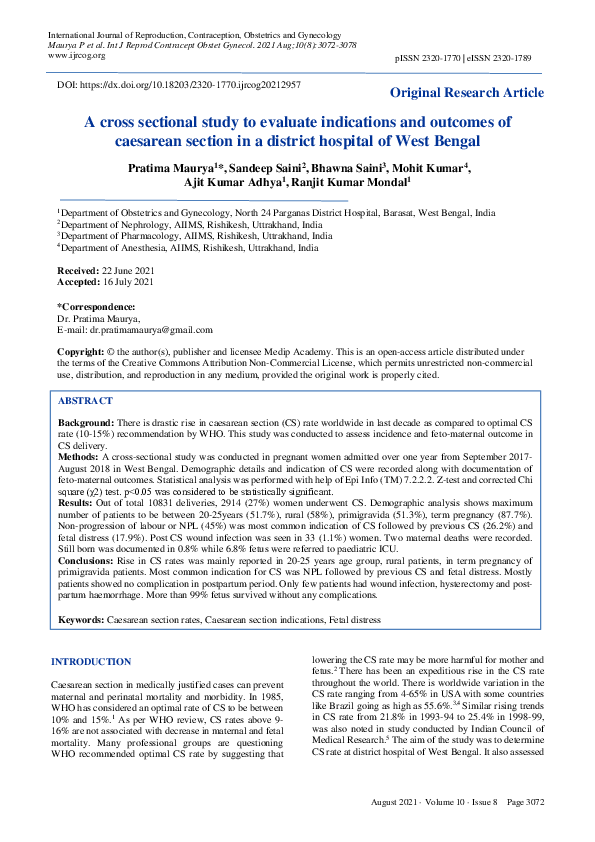 (PDF) A cross sectional study to evaluate indications and outcomes of ...