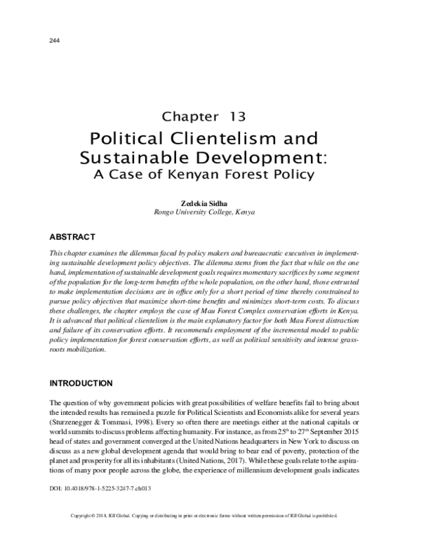 (PDF) Political Clientelism and Sustainable Development: A Case of ...