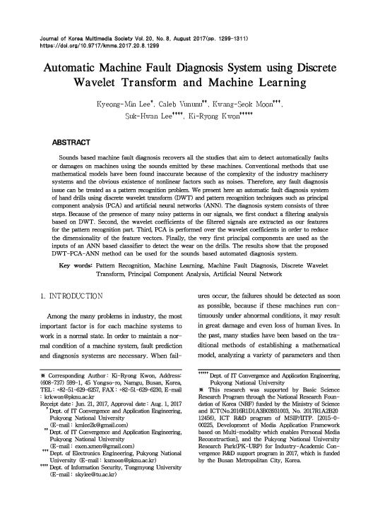 (PDF) Automatic Machine Fault Diagnosis System using Discrete Wavelet Transform and Machine Learning