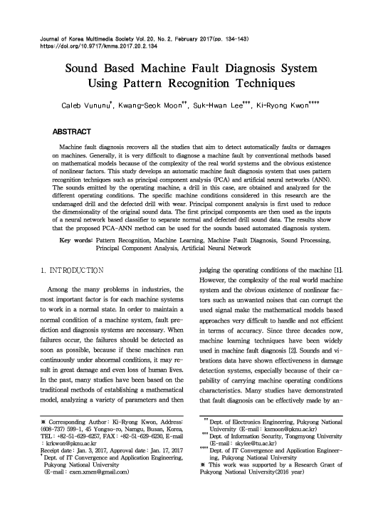 (PDF) Sound Based Machine Fault Diagnosis System Using Pattern Recognition Techniques