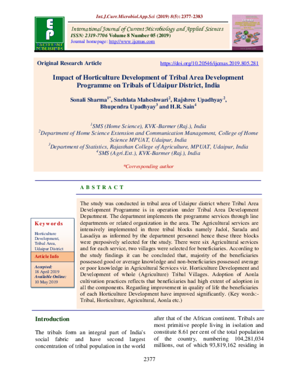 (PDF) Impact of Horticulture Development of Tribal Area Development ...